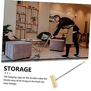 MOLUCKFU Solid Wood Bristle Broom Push Broom Carpet Rake Scrub Mop Kitchen Bristle Broom Long Handle Bristle Broom Bristle Deck Broom Garage Floor Scrubber Kitchen Broom Bristle Hair