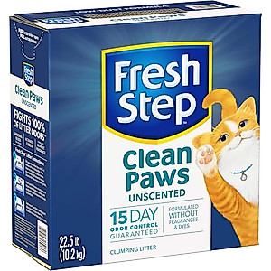 Fresh Step Clean Paws Low Tracking Litter Simply Unscented, Clumping Litter With Activated Charcoal Technology, 22.5 lb. Box