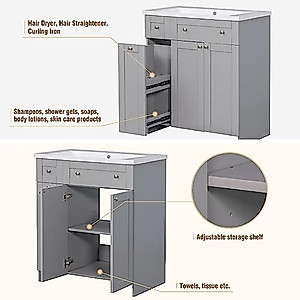 Ayvbir 30 inch Bathroom Vanity with Single Sink in Grey,Combo Cabinet Undermount Sink,Bathroom Storage Cabinet with Solid Wood Frame