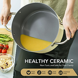 MICHELANGELO Stock Pot with Lid, 6 Quart Soup Pot with Ceramic Coating, Nonstick Ceramic Cooking Pot, Induction Compatible Stockpot - 6QT, Beige