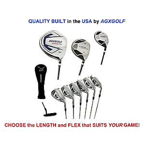 AGXGOLF Men's Regular Length XS Wide Sole Edition Complete Golf Set w/460 Driver +5 Wood + 4 Hybrid + 5-9 Irons + Pitching Wedge + Sand Wedge: Senior Flex, Right Hand: USA Built!