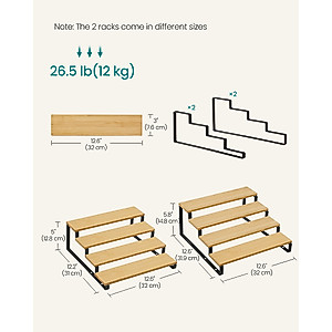 SONGMICS Display Risers, Set of 2 Engineered Wood Perfume Organizer Stand, 4-Tier Cupcake Stand Holder, Spice Rack, Shelf Risers for Figures, Dessert Shelves, Natural Beige and Ink Black UKCS216N01