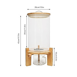 Kaichenyt 7.5L Rice Dispenser, Flour and Cereal Container, Glass Food Storge Container with Airtight Lid and Wooden Stand for Rice, Beans, Ground Coffee (7.5L)