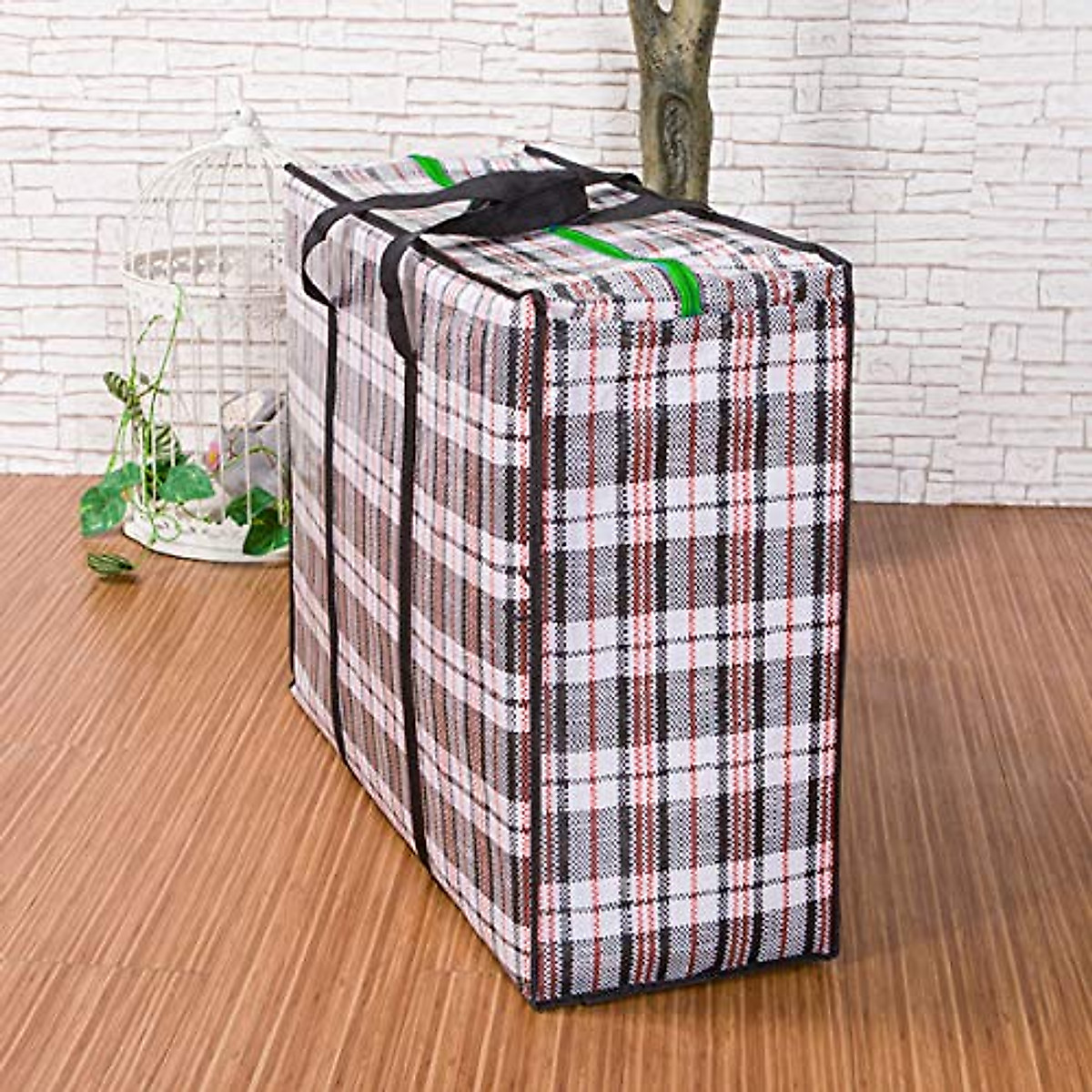CLARA Large Checkered Storage Bag Oversized Waterproof Moving Totes Carrying Bag Luggage Bag Reusable Laundry Bag(Black, 24×24’’)