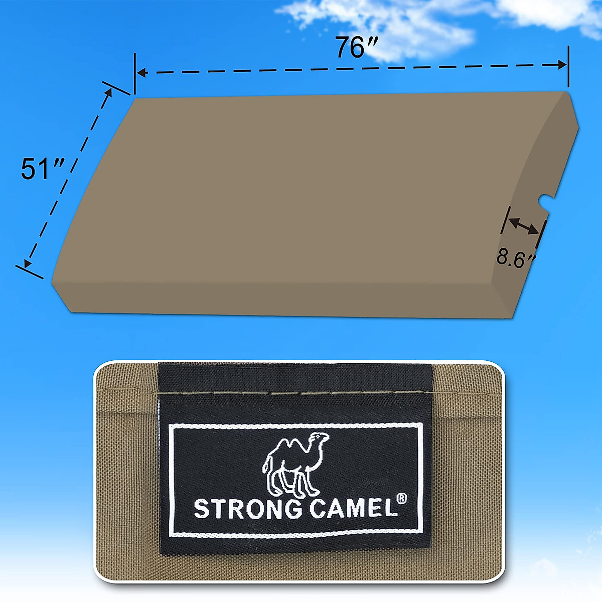 Strong Camel 76" x 51" Replacement Canopy Top Cover for Swing Seat 3 Seater Sizes Garden Hammock Porch Patio with Ball Bungees