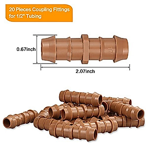 iRunning 20 Pieces Drip Irrigation 1/2" Tubing Coupling Fittings (17mm), Barbed Coupler Connectors for 1/2 Inch Irrigation Tubing (0.600" ID), Drip Line Couplings for Drip Sprinkler Garden Systems