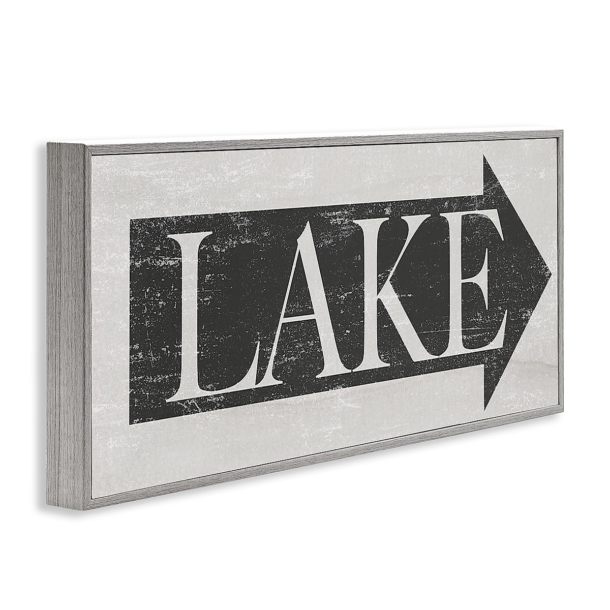 Stupell Industries Lake Arrow Sign Grey and White Distressed, Design by Daphne Polselli Gray Framed Wall Art, 10x24