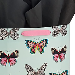 Hallmark 13" Large Gift Bag with Tissue Paper (Butterflies, Mint Green, Pink, Black) for Easter, Mother's Day, Bridal Showers, Baby Showers, Birthdays