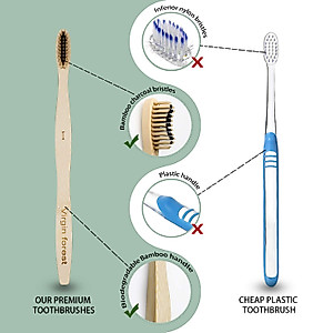 Virgin Forest Bamboo Toothbrush, Biodegradable Soft Bristles Toothbrushes, Wooden Toothbrush with Wave-Shaped Two-Color Bristles and Larger Thicker Handle (6 Pcs)