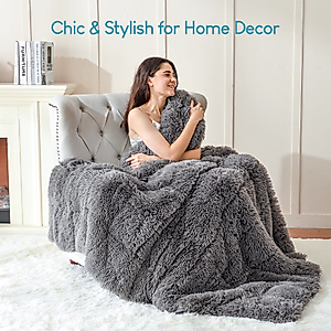 Cottonblue Faux Fur Reversible Sherpa Weighted Blanket 15lbs,Luxury Snugly Long Fur Warm Heavy Blanket 60x80 inches,Super Soft Fuzzy Fleece Blanket for Cold Days,Gray