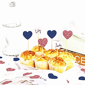 Navy-Blue Pink Rose-gold Heart Confetti - 300pcs Valentines Day Decor Glitter Paper Dots Gender Reveal Graduations Wedding Bachelorette Engagement Birthday Party Table Decorations Lasting Surprise