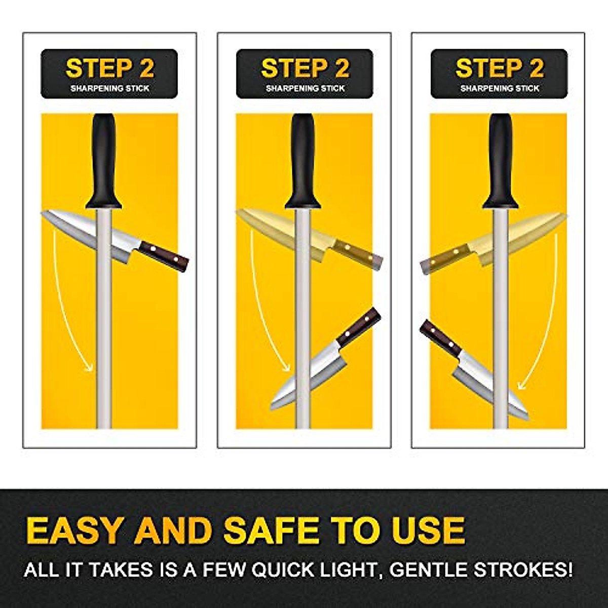 12 Inches Diamond Honing Steel Professional Knife Sharpener Rod, AHNR Kitchen Knife Sharpening Rod & Tungsten Carbide Multi-Sharpener for Honing Knife Blades, Pruning Shears, Garden Tools