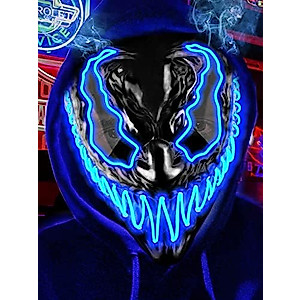Quanquer LED Light Up Mask for Adults Kids, Unique Neon Glow Masks with Dark and Evil Glowing Eyes, Conspicuous Menacingly Cool Halloween Costume for Men Women Cosplay-Blue