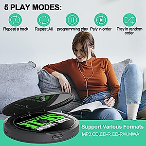 Rechargeable Portable CD Player with Bluetooth,ZUNKOM Compact Anti-Skip Walkman CD Player with Headphones &Dual Stereo Speakers for Home/Travel,Support CD MP3 USB AUX Input,2000mAh (Black)