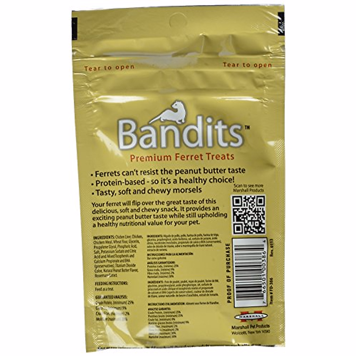 Marshall Fd-386 Bandits Ferret Treats Peanut Butter, 3 Oz.