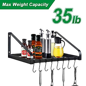 G-TING Hanging Pot Rack, Pot and Pan Organizer Wall Mounted Pots Holder Kitchen Storage Shelf with 8 Hooks, Ideal for Pans Set, Utensils, Cookware, Books, Household, Black, 2 DIY Methods