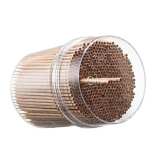 Prestee 2000ct Wooden Toothpicks + Reusable Toothpick Holder Container, Light Wood Toothpicks - Sturdy Smooth Finish Bamboo Tooth Picks for Teeth, Party Cocktail Picks, Toothpicks Wood for Appetizers