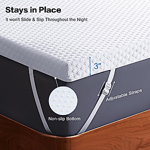 RISAR Memory Foam Mattress Topper Queen Size Bed Topper Queen 3’’ Inch High Density Mattress Cooling Gel Thick Topper for Back Pain Relief Best Soft Bed with Cover Top Mattress (60x80 Inch)