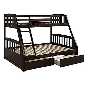 Harper & Bright Designs Twin Over Full Bunk Bed with Two Storage Drawers, Solid Wood Bunk Bed for Kids, Teens, Adults, Espresso
