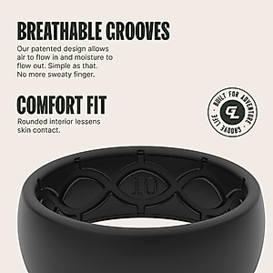 Groove Life Solid Black/Black Ring - Breathable Silicone Wedding Rings for Men, Lifetime Coverage, Unique Design, Comfort Fit Ring - Size 12