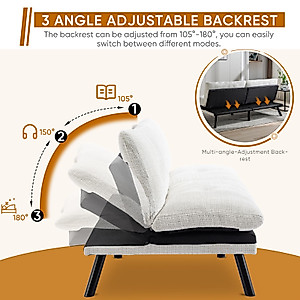 Futon Sofa Bed, Convertible Sleeper Couch Memory Foam Small Splitback Loveseat for Living Room, Upholstered Love Seat with Adjustable Backrest and 6 Metal Legs, Thicker Cushion Version (Creamy White)