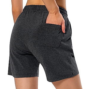 Ksmien Women's Knit Cotton Bermuda Shorts with Deep Pockets for Women Lounge Walking Running Athletic Charcoal