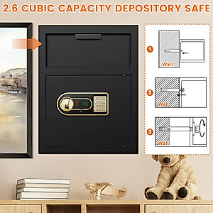 2.6 Cubic Fireproof Depository Safe with Drop Slot, Electronic Anti-Theft Drop Safe for Business with Programmable Numeric Keypad Lock and Spare Keys, Cash Drop Safe Box for Office Home Retail Store