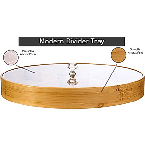 Divided Serving Tray - Bamboo with Acrylic Glass Lid - Appetizer Party Platter - Perfect for Serving Dishes, Serving Platters, Chip and Dip Tray, Veggie Tray, Or Taco Toppings Serving Tray Circle 12"