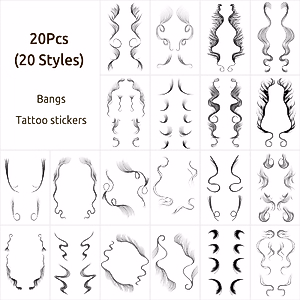 Onpep 20 Styles Hair Tattoo Stickers 20Pcs Temporary Tattoos Edges Hairline Lasting Waterproof Makeup Tool for Women Baby Hair Curly Hair Bang Stickers