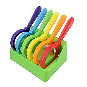 Get Out! Kids Magnifying Glass Set – 6 Pack Large Size Plastic Magnifying Glasses for Kids with Stand