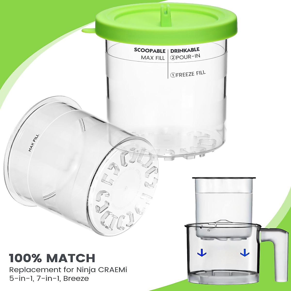 MOVAFEE 16 oz. Extra Pint | Containers Replacement for Ninja Creami Pints and Silicone Lids - 4 Pack, Compatible with Ninja Creami NC301 NC300 NC299AMZ Series Ice Cream Maker, MOV-NCP-04