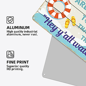 Rousen Pool Decor Sign, Pool Decorations Outdoor, Perfect for Beach, Home, Bar, Pool Deck, and Backyard Walls, Metal Sign Dimensions are 12x8 Inch, 4 Holes for Easy Hanging - Pool Rules