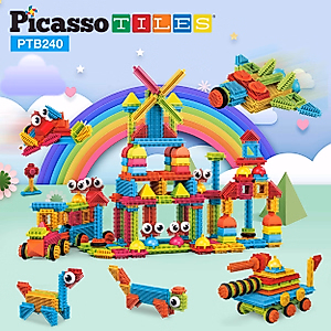 PicassoTiles 240pcs Hedgehog Interlocking Building Shape 3D Blocks, STEAM Educational, Creative, Fun Construction Playset, Sensory Toy Gift for Preschool and Kindergarten Kids, Ages 3 and Up, PTB240
