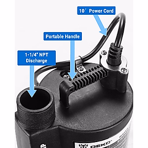 DEKOPRO Submersible Water Pump 1/3 HP 2450GPH Utility Pump Thermoplastic Electric Portable Transfer Water Pump with 10-Foot Cord for Pool Tub Garden Pond Draining