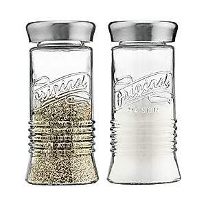 MosJos Mason Jar Salt and Pepper Shaker - Rustic Glass Condiment Dispenser Set with Metal Iron Caps. 5 Ounce Capacity Vintage Mason Jars. (Original Mason Salt & Pepper Shaker)