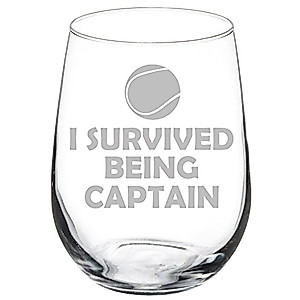 Wine Glass Goblet Tennis I Survived Being Captain (17 oz Stemless)
