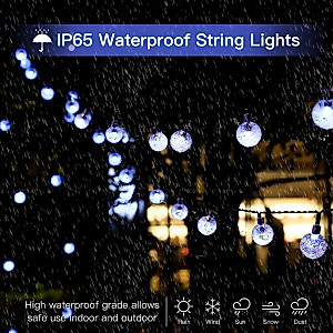 White String Lights Solar/USB Powered, 60LEDs 26Ft Crystal Globe Fairy Lights with Multi-Modes & Waterproof Function for Outdoor Garden & Indoor Room Decor