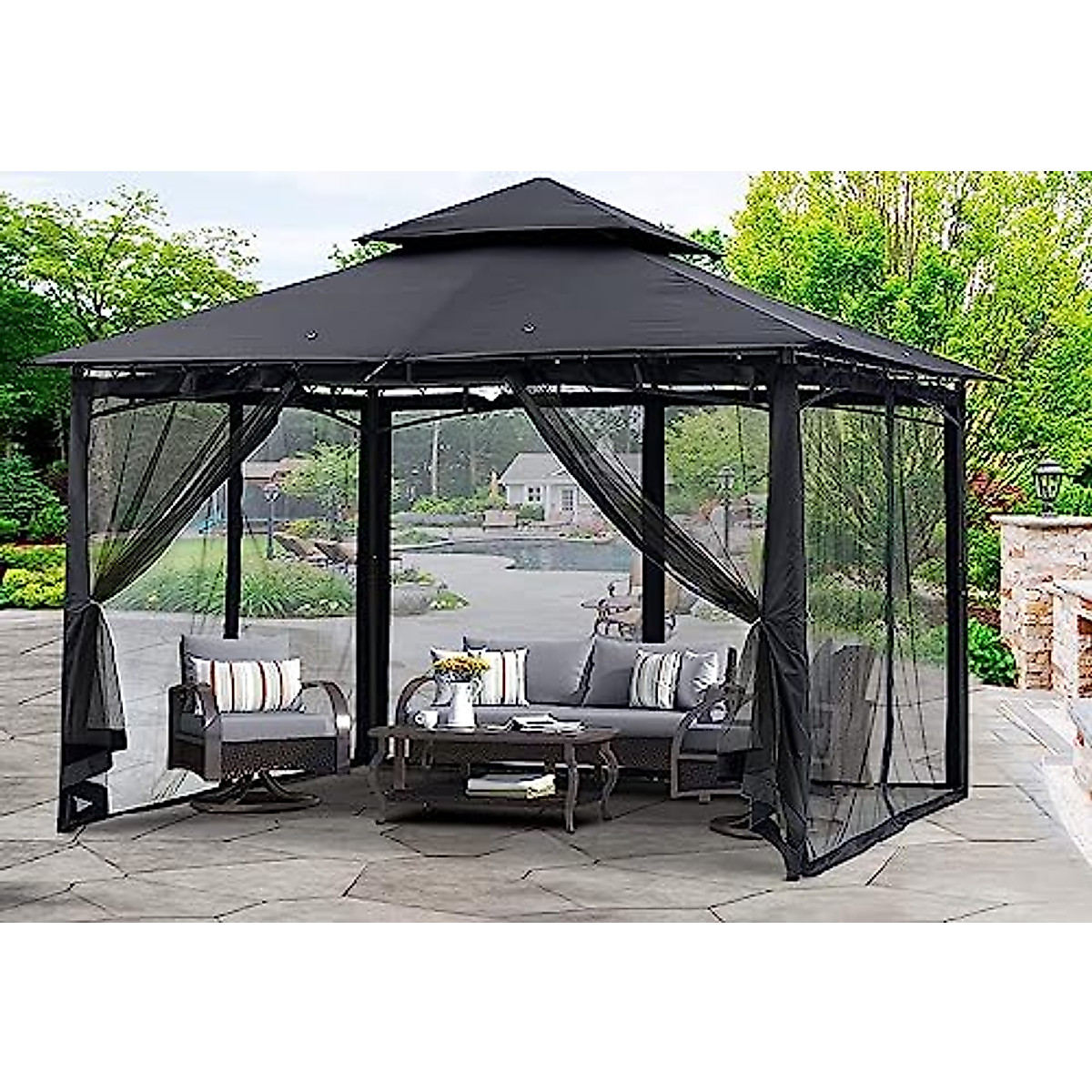 Dhyazqfit Mosquito Net for Outdoor Gazebo Canopy 4-Panel Canopy Screen Wall with Zipper for 10 x 10' Patio Gazebo and Tent (Mosquito Net Only) 10' x 10' Black