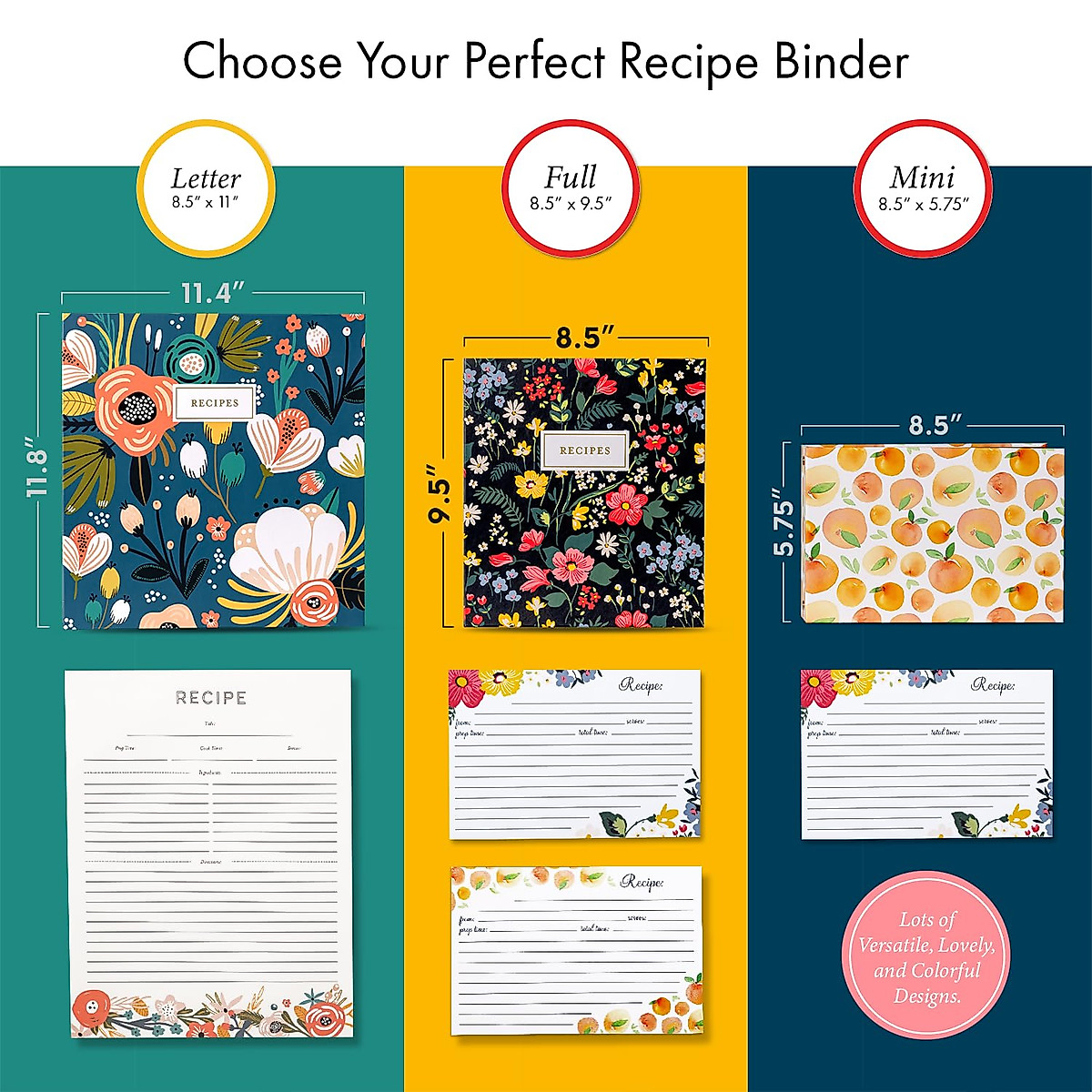 Jot & Mark Recipe 3 Ring Binder 8.5x11 | Full-Page with Clear Protective Sleeves to Write in Your Own Recipes and Color Printing Paper for Family Recipes