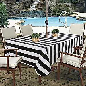 LUSHVIDA 100% PVC Outdoor Tablecloth with Umbrella Hole, Waterproof & Stain Resistant Vinyl Table Cloth for Spring Summer Patio Garden Tabletop Decor, Black/White Stripe, Rectangular 60x102 Inch