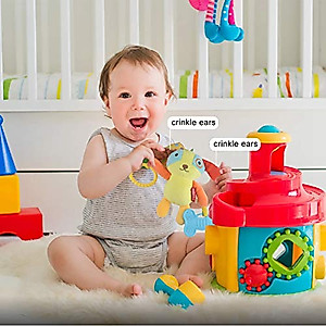 HAHA Baby Toys for 0 3 6 9 to 12 Months, Soft Hanging Crinkle Squeaky Sensory Learning Toy Infant Newborn Stroller Car Seat Crib Travel Activity Plush Animal Wind Chime with Teether for Boys Girls