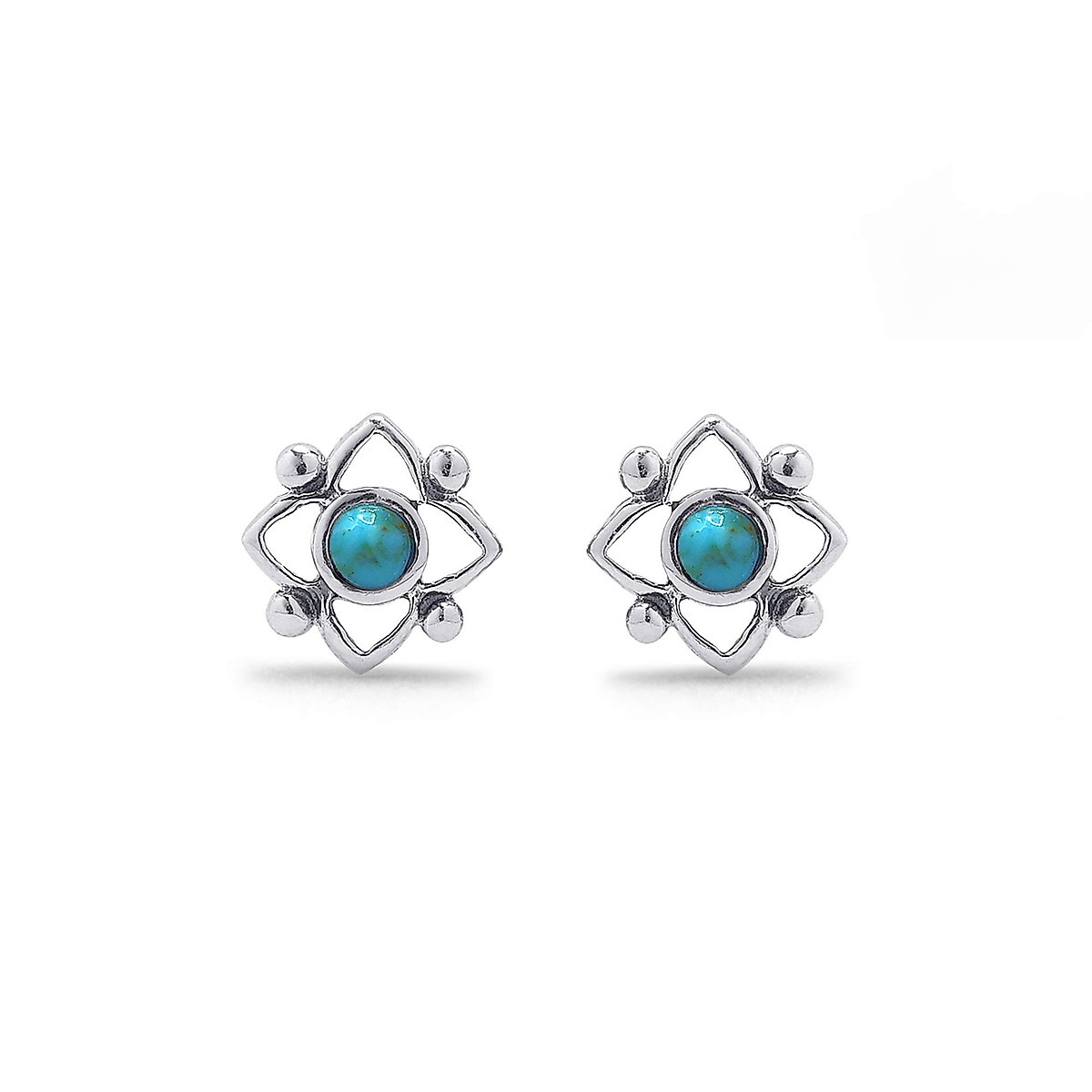 Boma Sterling Silver Blue Turquoise Flower Shaped Dot Stud Earring