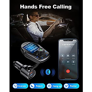 Bluetooth FM Transmitter (Upgraded Version) in-Car Wireless Radio Adapter Kit W 1.8" Color Display Hands-Free Call QC3.0 and Smart 2.4A Dual USB Ports, AUX Input/Output, TF Card MP3 Player