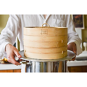 Maison Lune New Coated Steaming Ring - Cooking Adapter for 8-13 Inch Bamboo Steamer, Round Brush Included