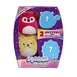 Squishville by Squishmallows SQM0143 Bright Squad-Four 2-Inch Mini Characters-Includes Santiago, Tristan, and Two Mystery Figures-Irresistibly Soft, Colourful Plush, Multicolor