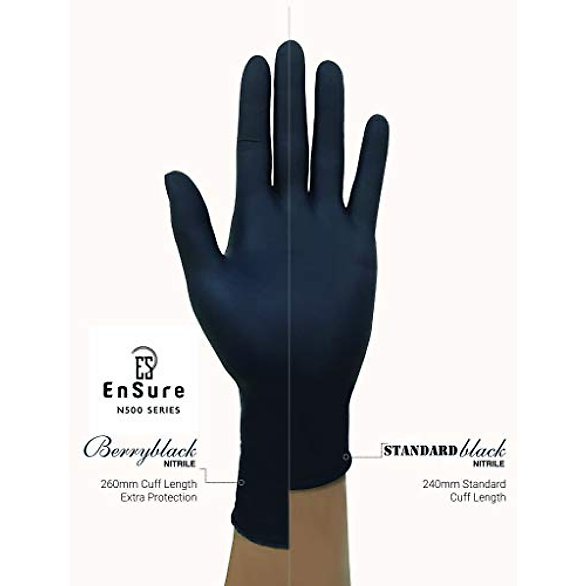 SAF-CARE EnSure Low Derma Gray Black Powder Free Nitrile Exam Gloves, Extended Cuff