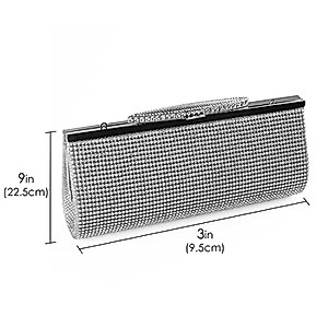 Crystal Rhinestone Clutch Purse for Women, Sparkling Evening Bag Handbag with Removable Long Chain, Glitter Crossbody Bag for Party Wedding Cocktail Prom (Silver)