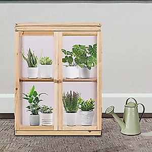 Wooden Cold Frame Greenhouse 2-Tier Garden Mini Nursery Vented Planter Wood Portable Flower Cabinet Front Top Opening Home Decor Indoor Backyard Outdoor 22X14X29