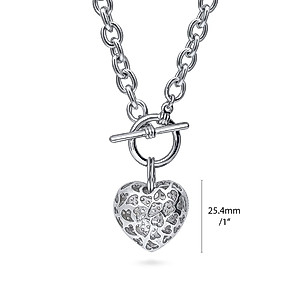 BERRICLE Heart Cubic Zirconia CZ Anniversary Toggle Pendant Necklace for Women, Silver-Tone