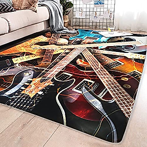 Electric Guitar Rug Musical Instrument Guitar Pattern Area Rugs Fashion Modern Music Floor Mat for Living Room Dining Room Bedroom Playroom Carpet 36" X 24"